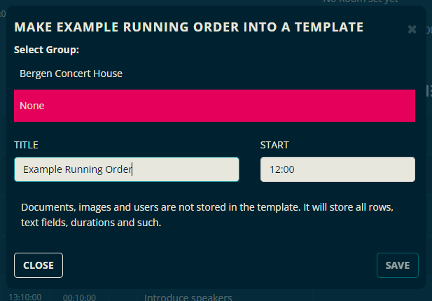 Creating Running Order Templates