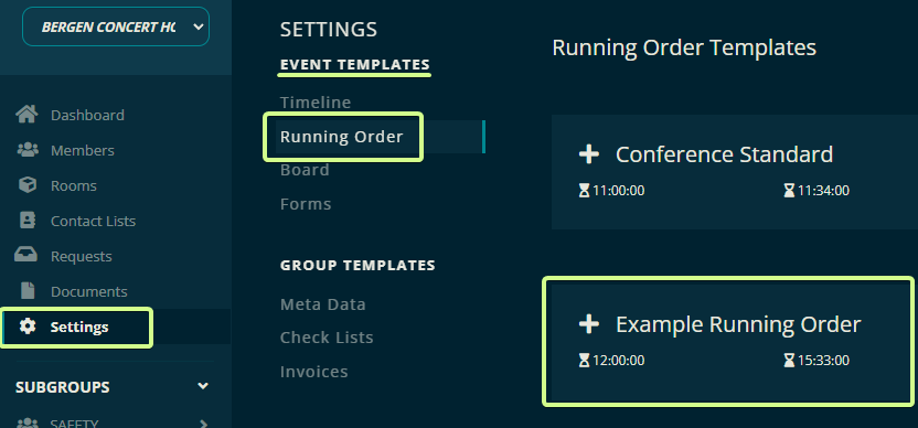 Creating Running Order Templates